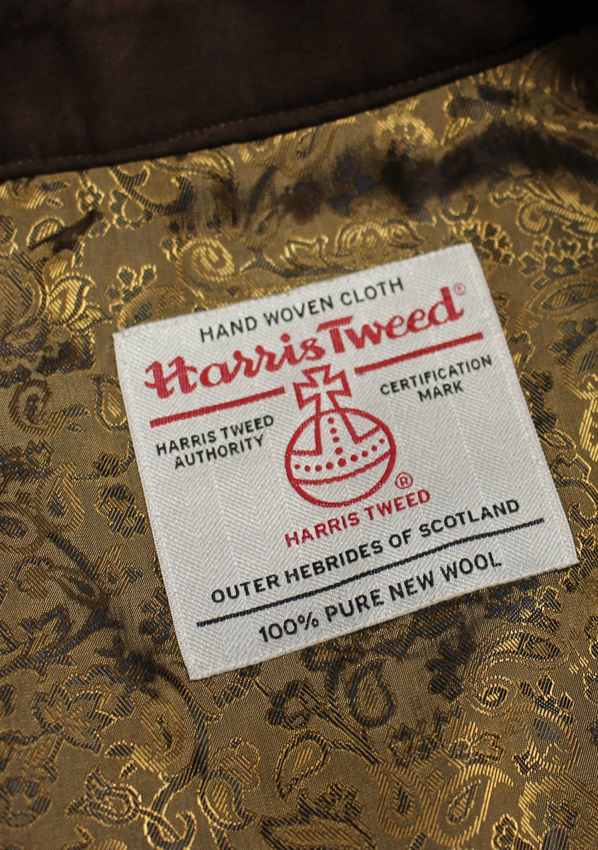 William Tweed Gilet vest med Nehru krave, Harris Tweed, mustard ...