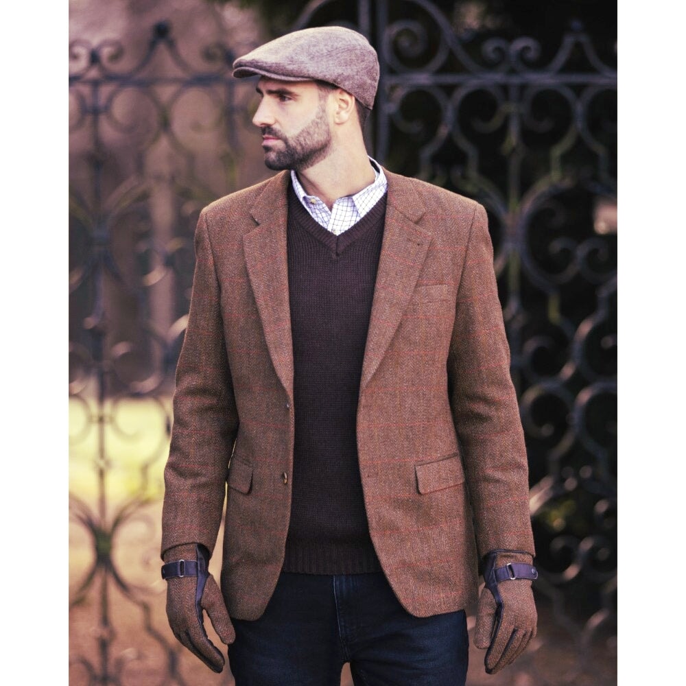 Windsor mens blazer, derby tweed, brun m rød stribe – Godsejeren.dk
